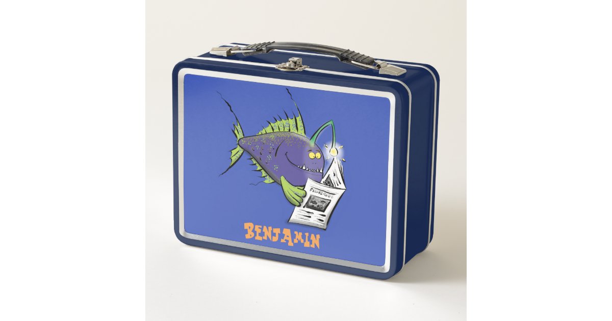 Funny angler fish cartoon metal lunch box | Zazzle