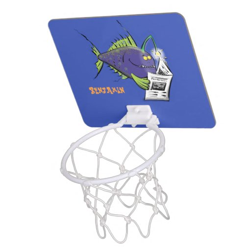Funny angler fish cartoon mini basketball hoop | Zazzle