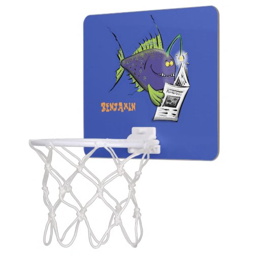 Funny angler fish cartoon mini basketball hoop | Zazzle