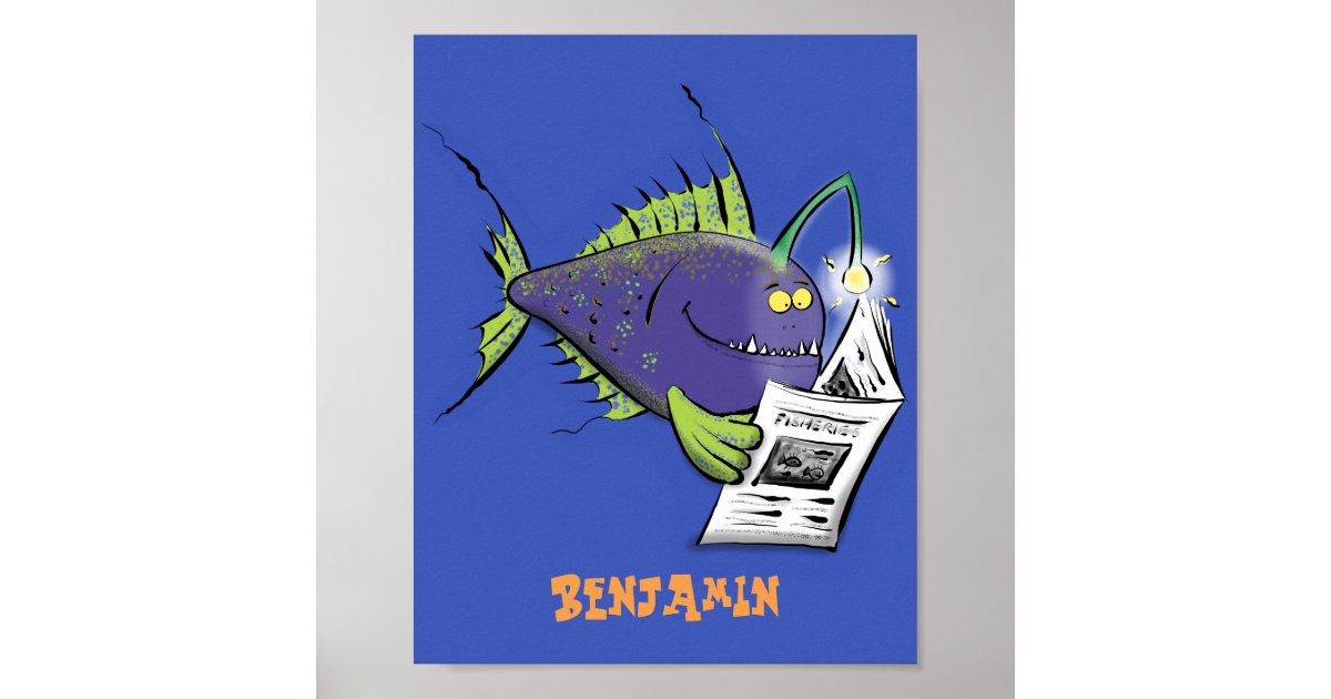 Funny angler fish cartoon poster | Zazzle