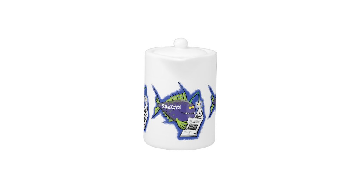 Funny angler fish cartoon teapot | Zazzle