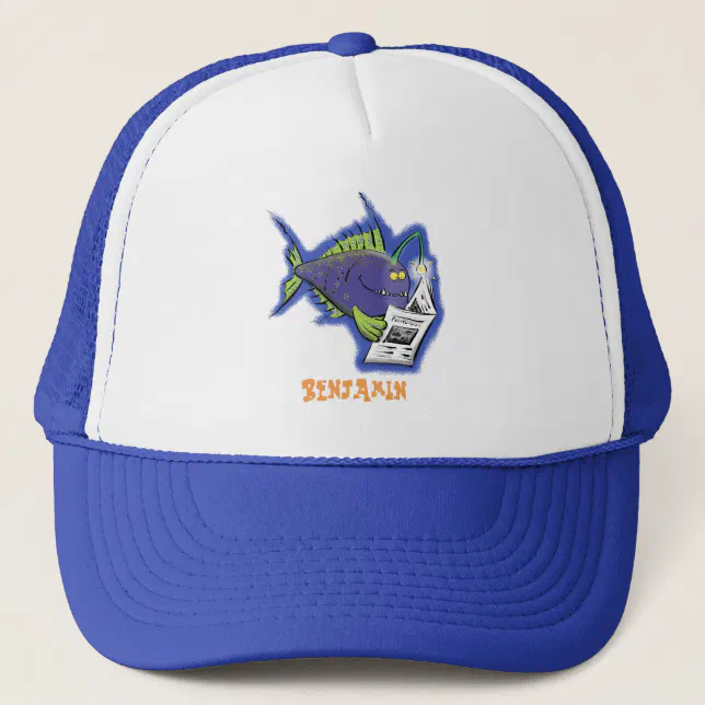 Funny angler fish cartoon trucker hat | Zazzle