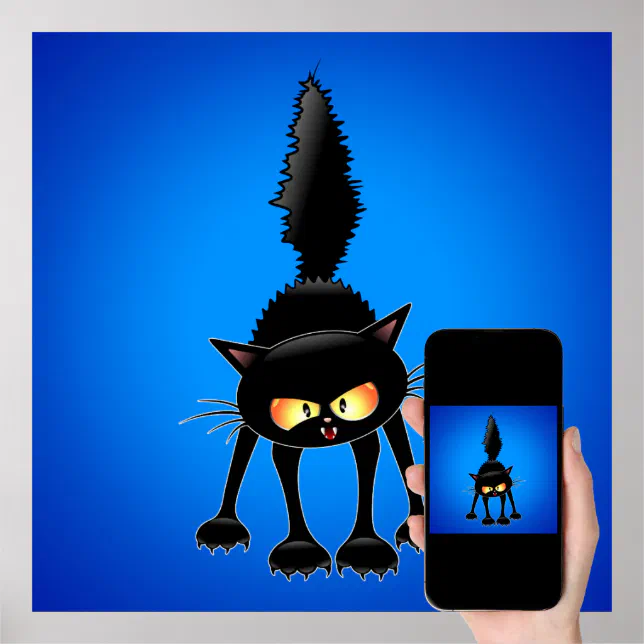 Funny Angry & Fierce Black Cat Cartoon Poster | Zazzle