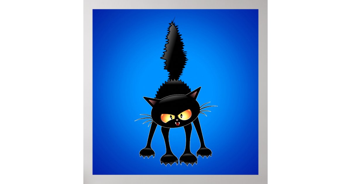 Funny Angry & Fierce Black Cat Cartoon Poster | Zazzle