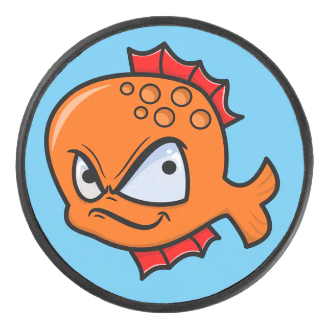 Funny Angry Goldfish Hockey Puck | Zazzle