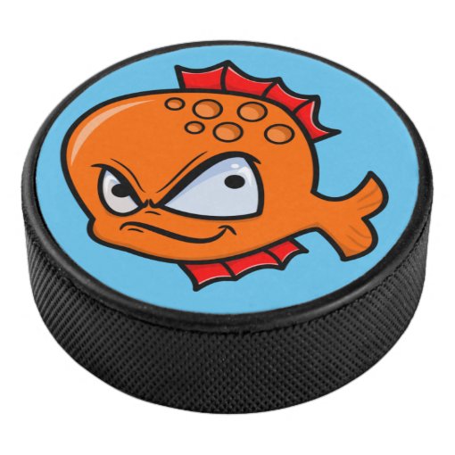 Funny Angry Goldfish Hockey Puck | Zazzle