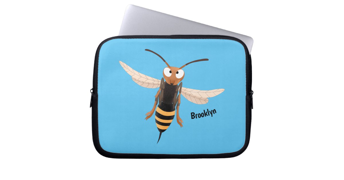 Funny angry hornet wasp cartoon illustration laptop sleeve | Zazzle