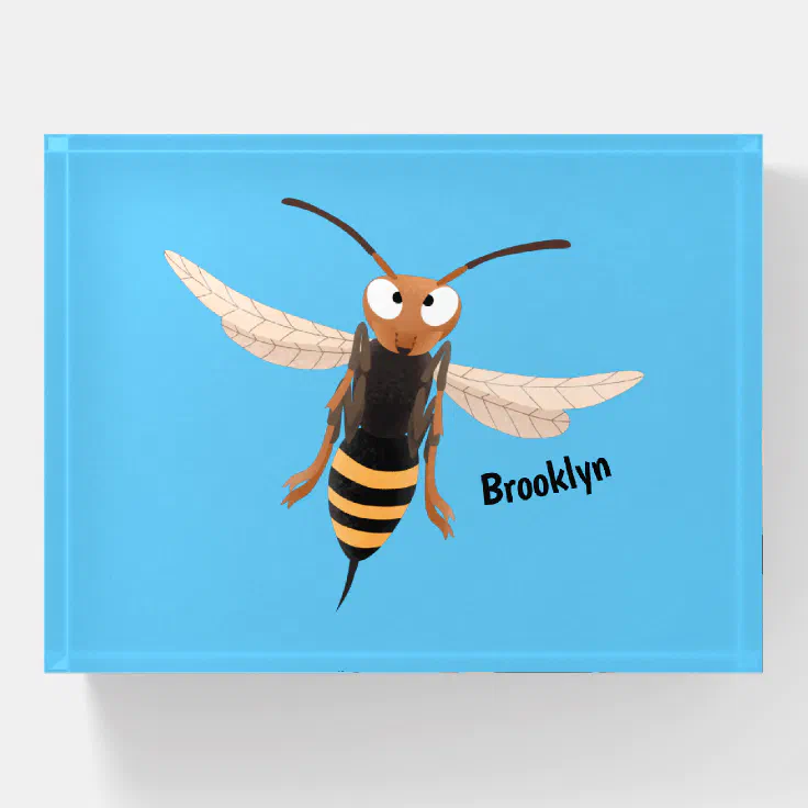 Funny angry hornet wasp cartoon illustration paperweight | Zazzle