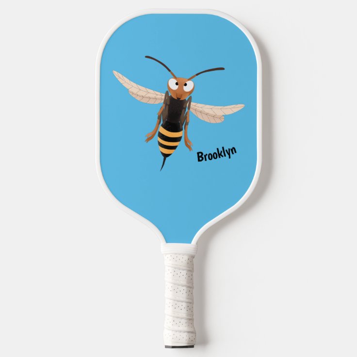 Funny angry hornet wasp cartoon illustration pickleball paddle | Zazzle