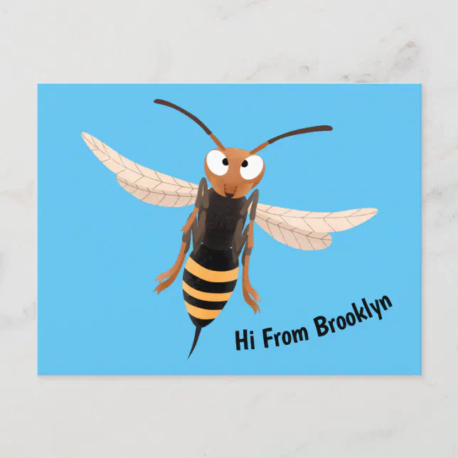 Funny angry hornet wasp cartoon illustration postcard | Zazzle