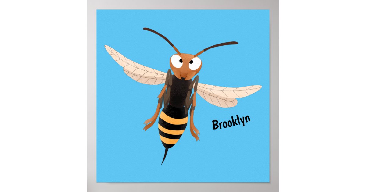 Funny angry hornet wasp cartoon illustration poster | Zazzle