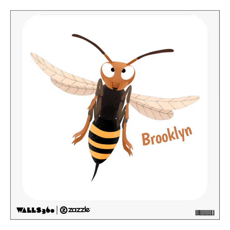 Funny angry hornet wasp cartoon illustration wall decal | Zazzle