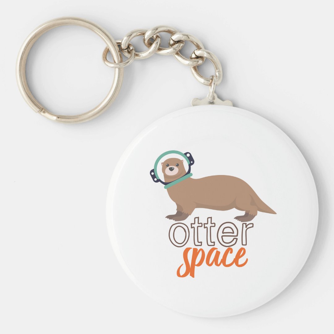 Funny Animal Puns Humor Otter Space Cartoon Keychain | Zazzle