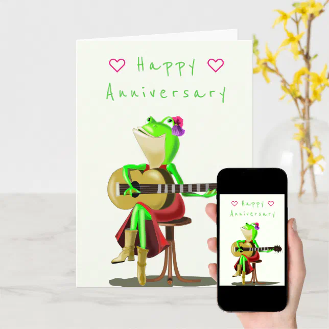 Funny Anniversary Card Happy Frog Guitar Player | Zazzle