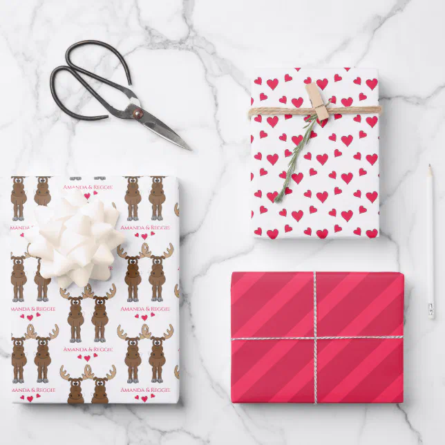Funny Anniversary Party Cute Moose Custom Wrapping Paper Sheets | Zazzle