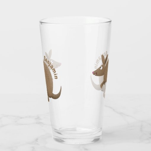 Funny armadillo happy cartoon illustration glass | Zazzle
