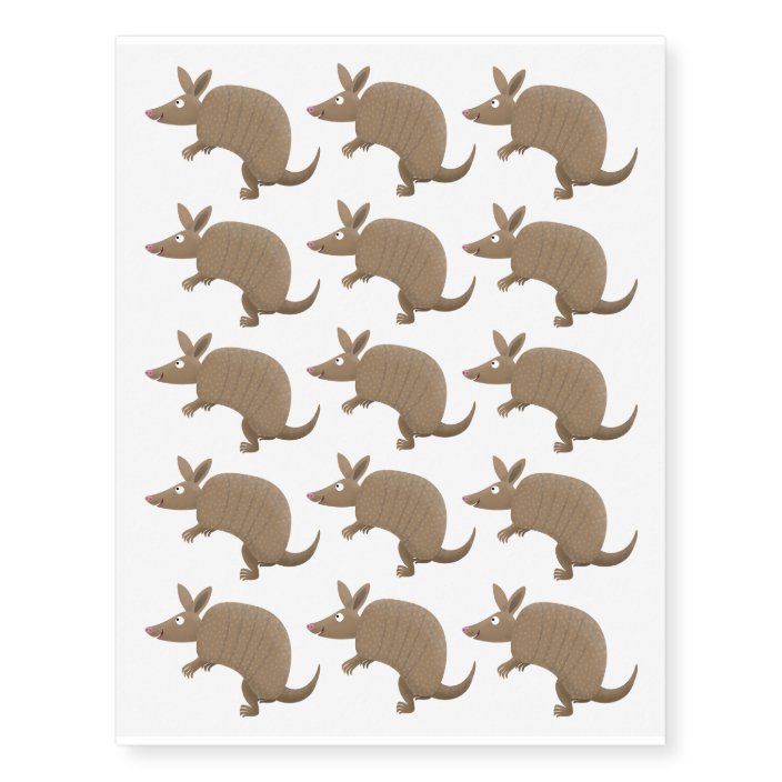 Funny armadillo happy cartoon illustration temporary tattoos | Zazzle.com