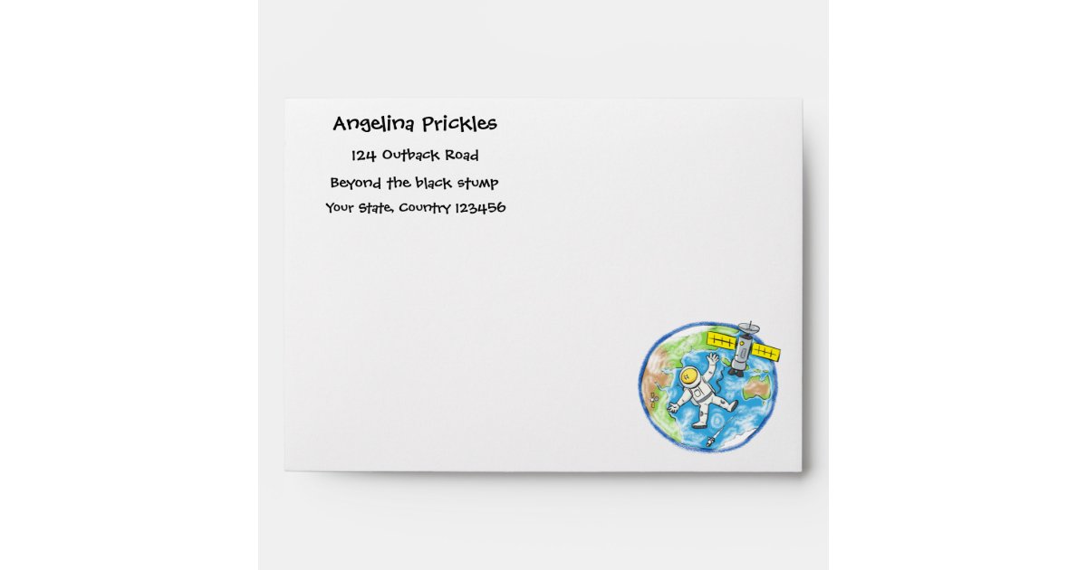 Funny astronaut in space and earth cartoon envelope | Zazzle