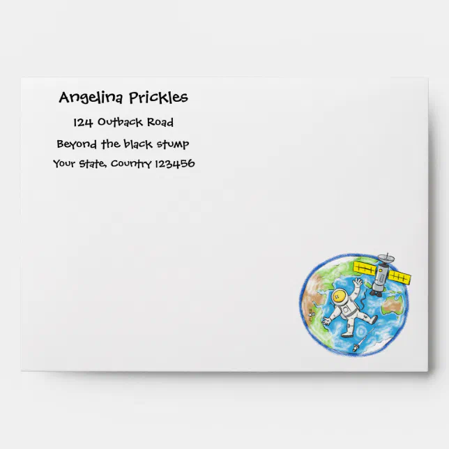 Funny astronaut in space and earth cartoon envelope | Zazzle