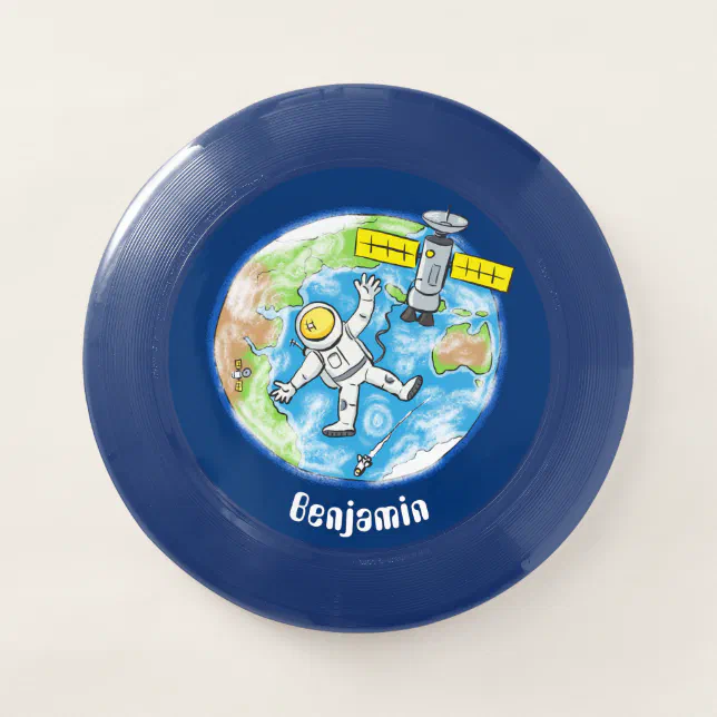 Funny astronaut in space and earth cartoon Wham-O frisbee | Zazzle