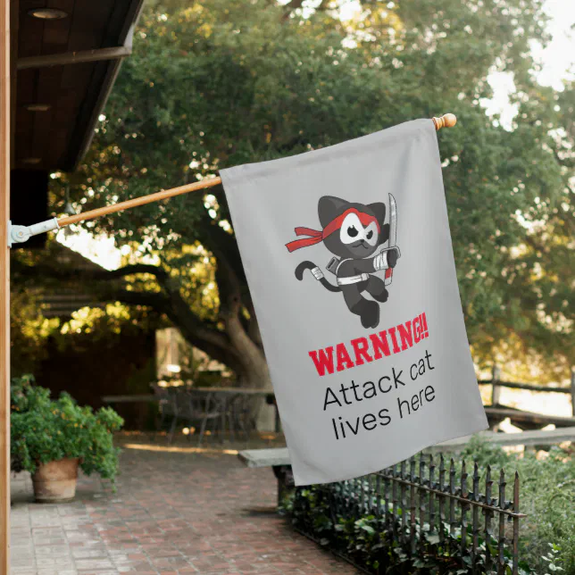Funny Attack Cat Warning House Flag | Zazzle