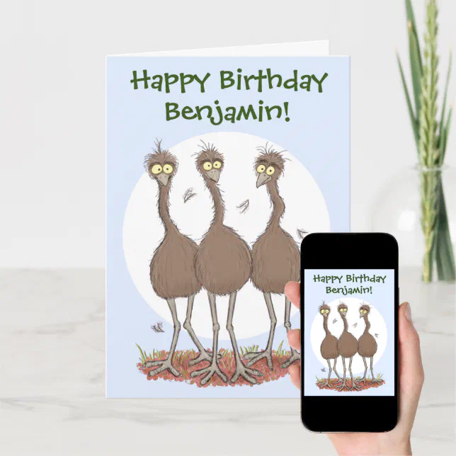 Funny Australian emu trio cartoon illustration Card | Zazzle