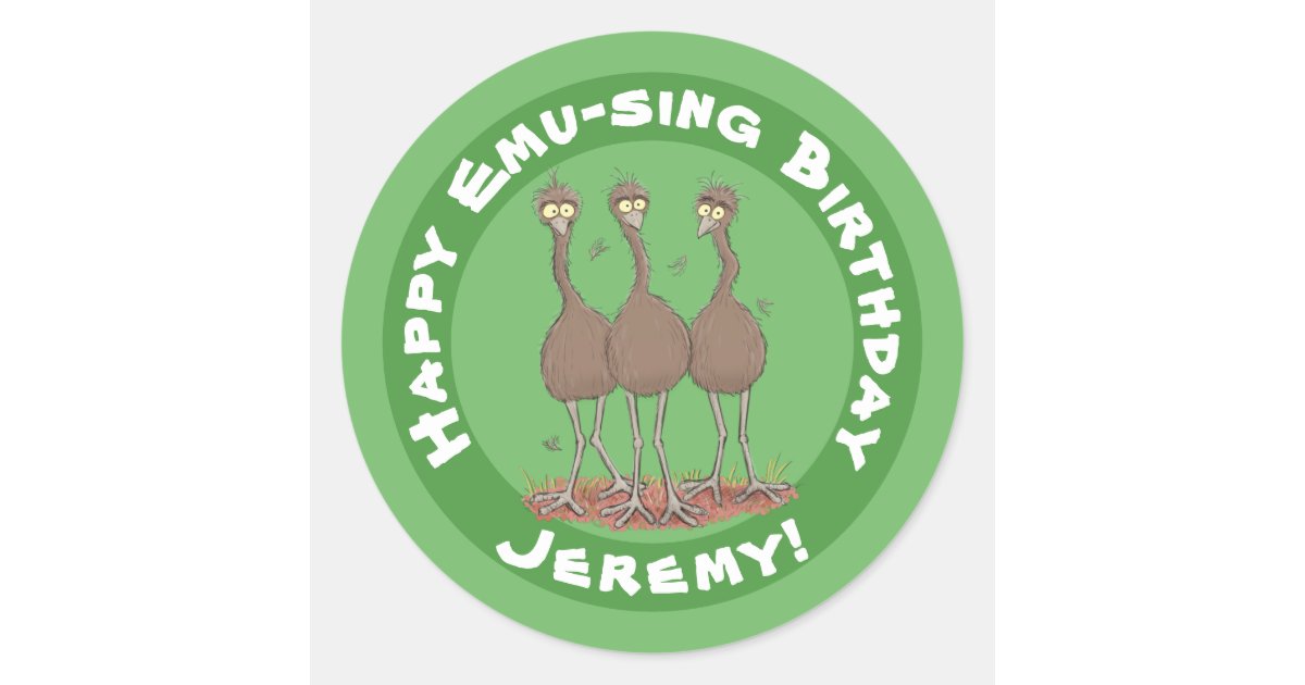 Funny Australian emu trio cartoon illustration Classic Round Sticker ...