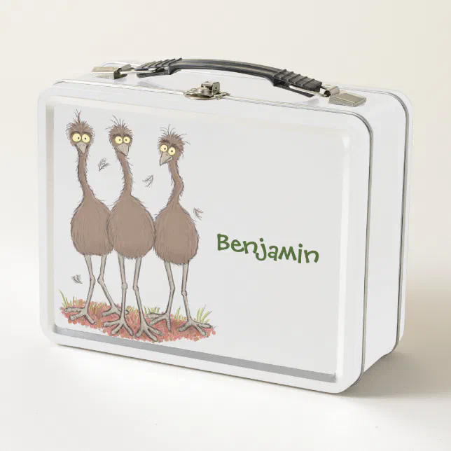 Funny Australian emu trio cartoon illustration Metal Lunch Box | Zazzle
