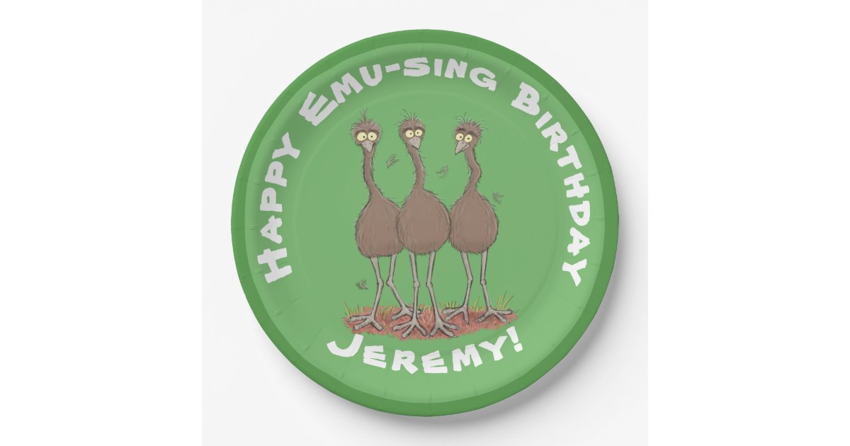 Funny Australian emu trio cartoon illustration Paper Plates | Zazzle