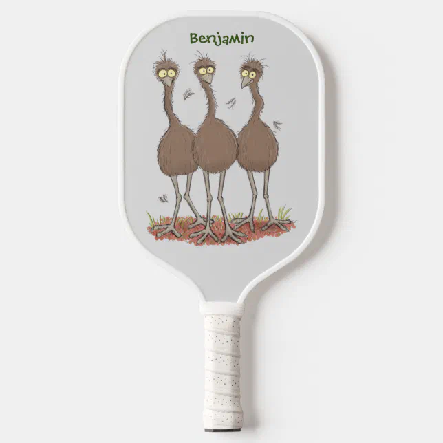 Funny Australian emu trio cartoon illustration Pickleball Paddle | Zazzle