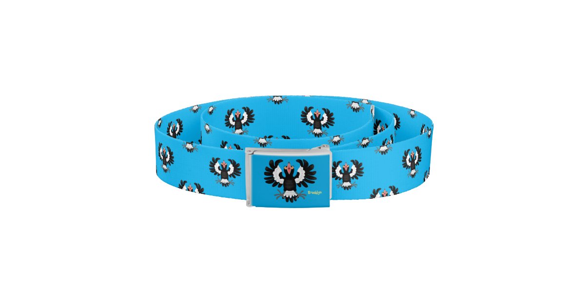 Funny Australian magpie cartoon illustration Belt | Zazzle