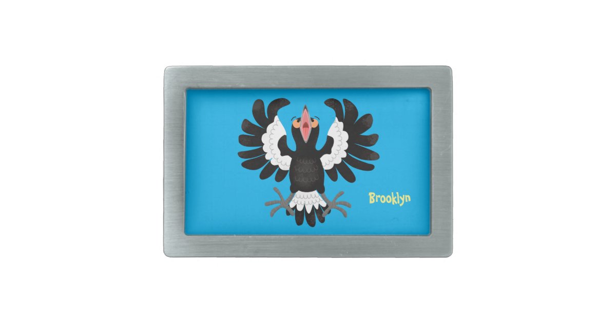 Funny Australian magpie cartoon illustration Belt Buckle | Zazzle