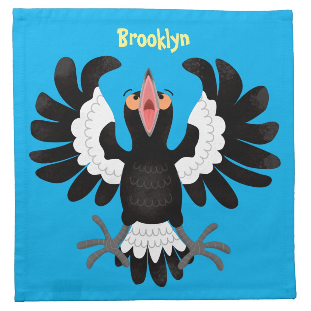 Funny Australian magpie cartoon illustration Cloth Napkin | Zazzle