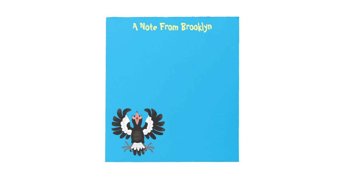 Funny Australian magpie cartoon illustration Notepad | Zazzle