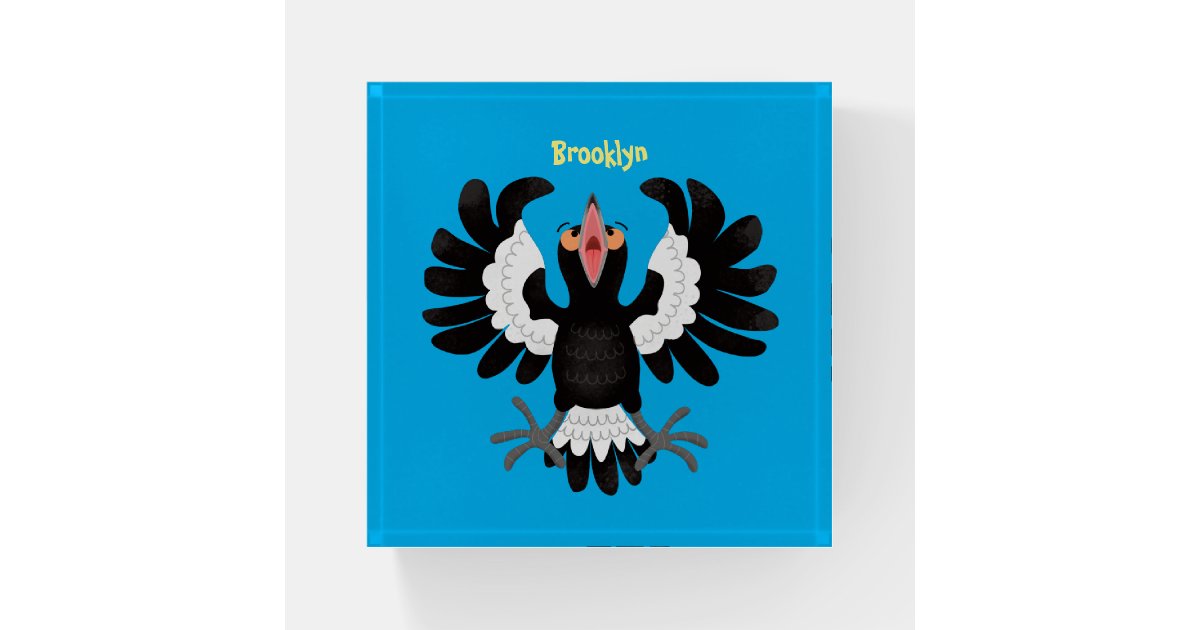 Funny Australian magpie cartoon illustration Paperweight | Zazzle