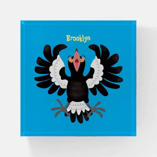 Funny Australian magpie cartoon illustration Paperweight | Zazzle