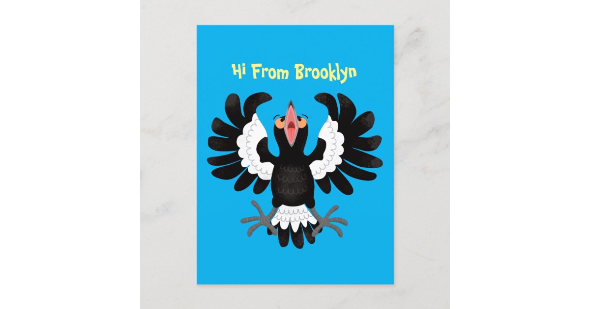 Funny Australian magpie cartoon illustration Postcard | Zazzle