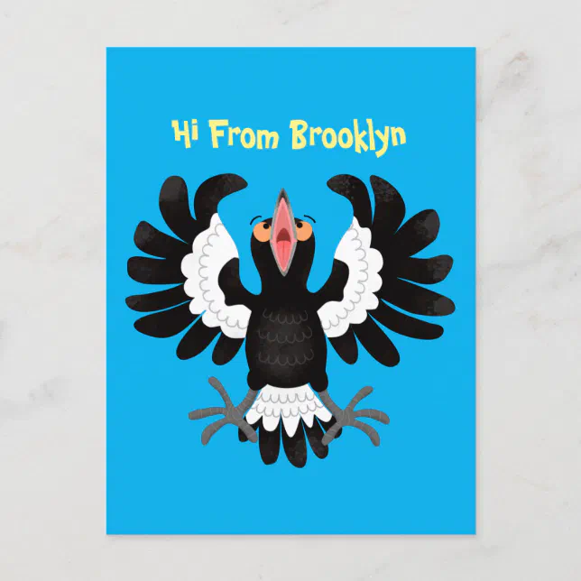 Funny Australian magpie cartoon illustration Postcard | Zazzle