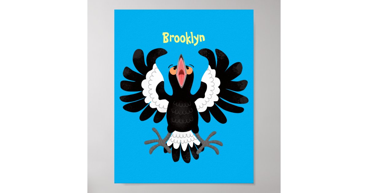 Funny Australian magpie cartoon illustration Poster | Zazzle