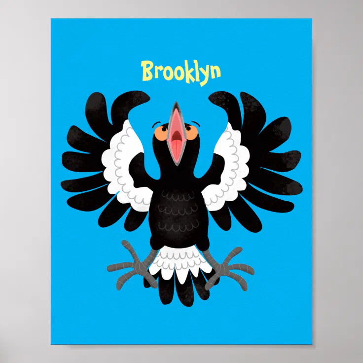 Funny Australian magpie cartoon illustration Poster | Zazzle