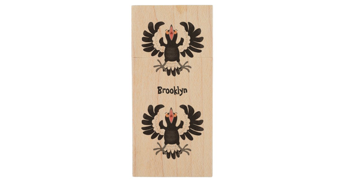 Funny Australian magpie cartoon illustration Wood Flash Drive | Zazzle