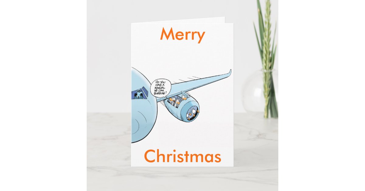 Funny Aviation Cartoon Merry Christmas Card | Zazzle