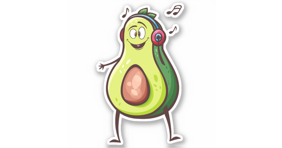Funny Avocado Music Headphones Sticker | Zazzle
