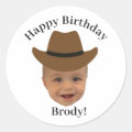 Funny Baby Face 1st Rodeo Western Theme Classic R Classic Round Sticker ...