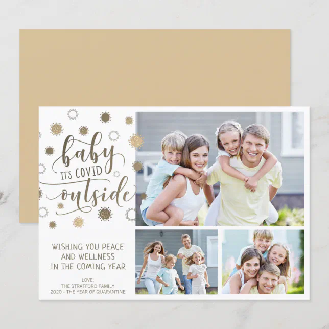 Funny BABY IT'S COVID OUTSIDE 3 Photos Holiday Card | Zazzle