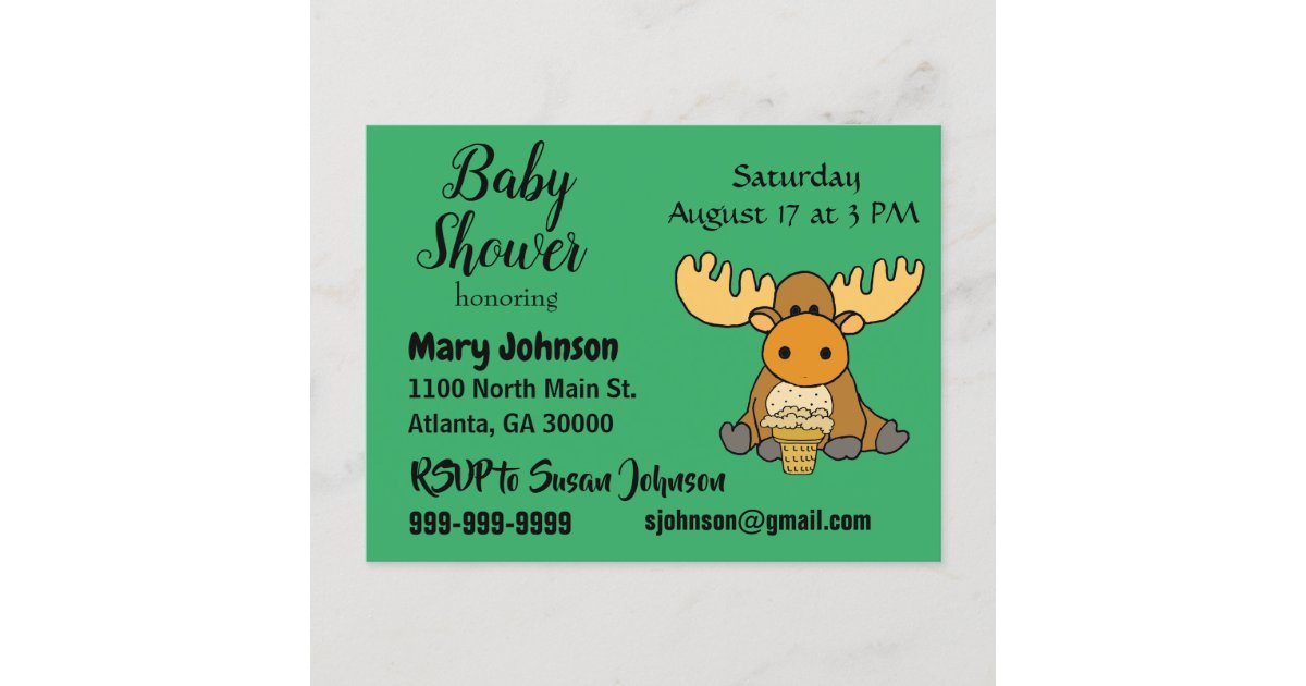 Funny Baby Moose Baby Shower Invitation Postcard | Zazzle