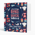 Funny Baking Pun Whisk Taker Retro Bakery Pattern 3 Ring Binder | Zazzle