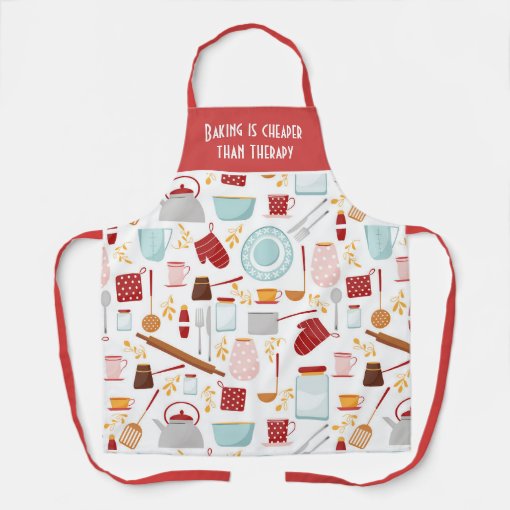 Funny Baking Saying Modern Kitchen Red Apron | Zazzle