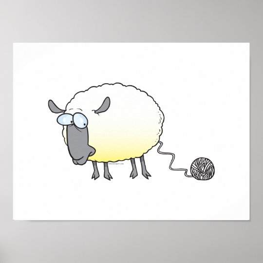 funny ball of yarn cloned sheep cartoon poster | Zazzle.com