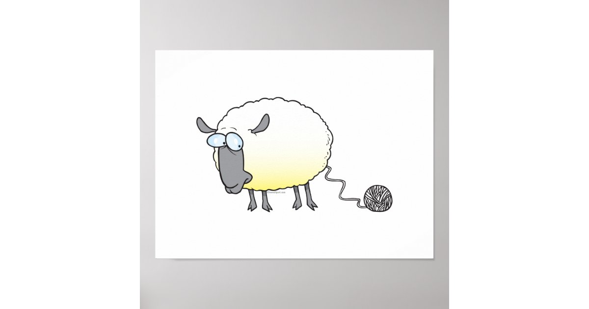 funny ball of yarn cloned sheep cartoon poster | Zazzle